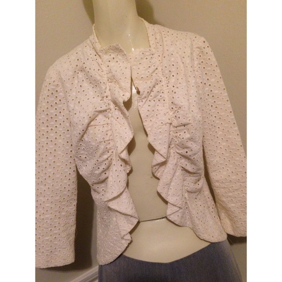 Tabitha | Jackets & Coats | 7 Womens Ecru Drape Front Eyelet Blazer By ...